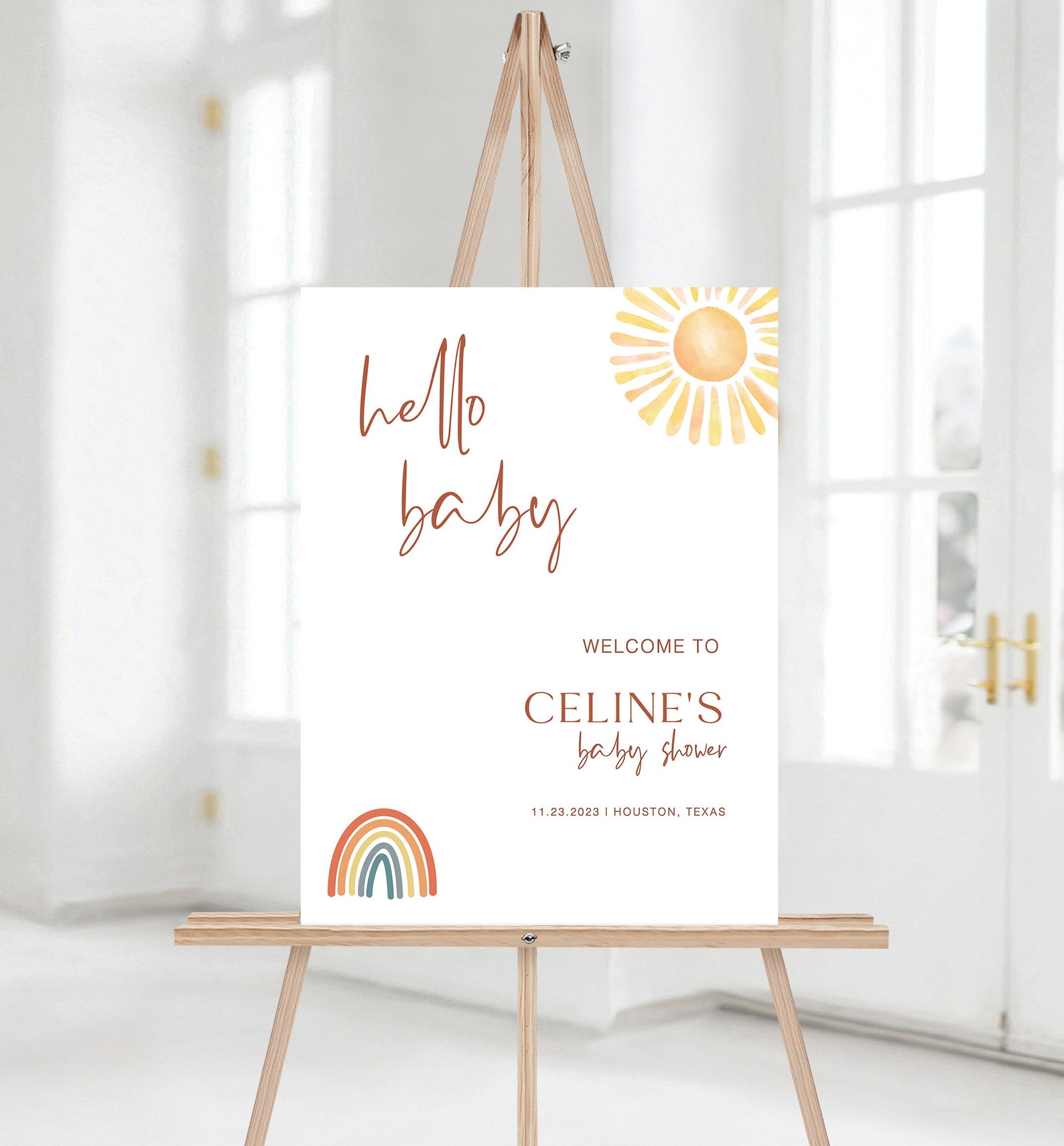 Sun Hello Baby Welcome Sign, Gender Neutral Baby Shower Welcome Poster ...