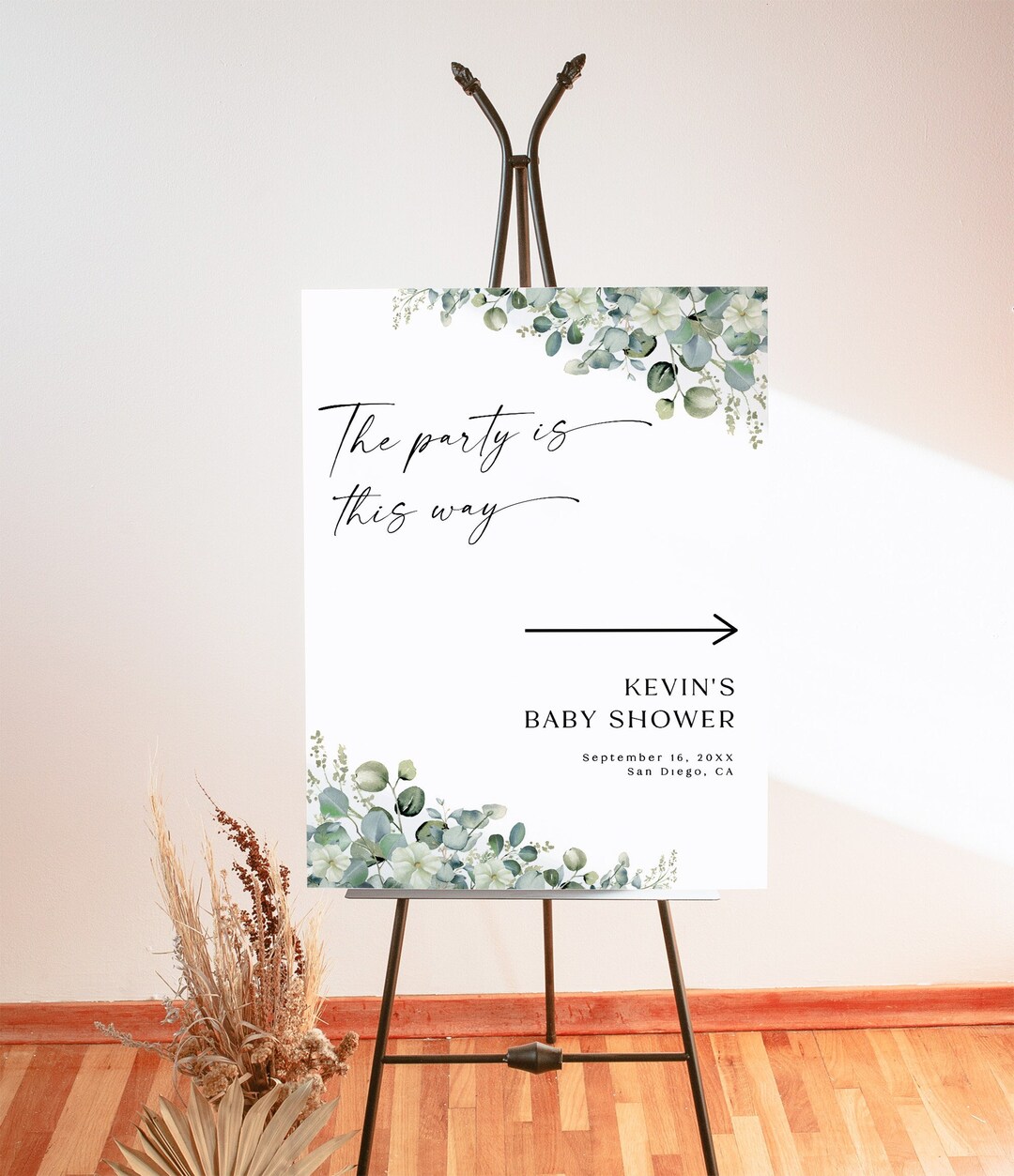 Ceremony Reception Sign, Baby Shower This Way Sign Set, Greenery Baby ...
