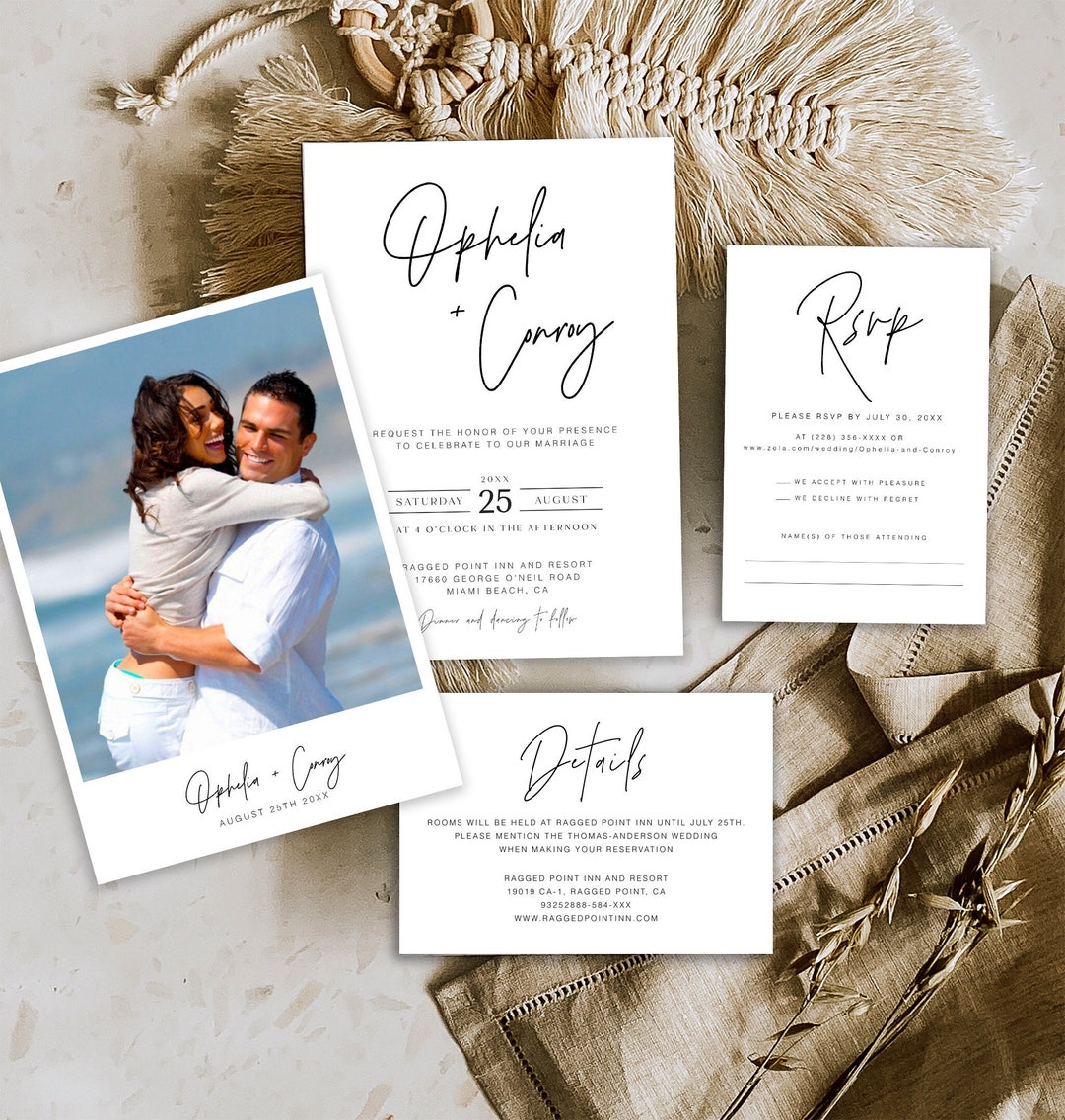 Photo Wedding Invitation Suit, Modern Wedding Invitation Set, Summer ...