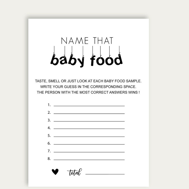 Name That Baby Food Guess Printable Baby Shower Game Black - Etsy