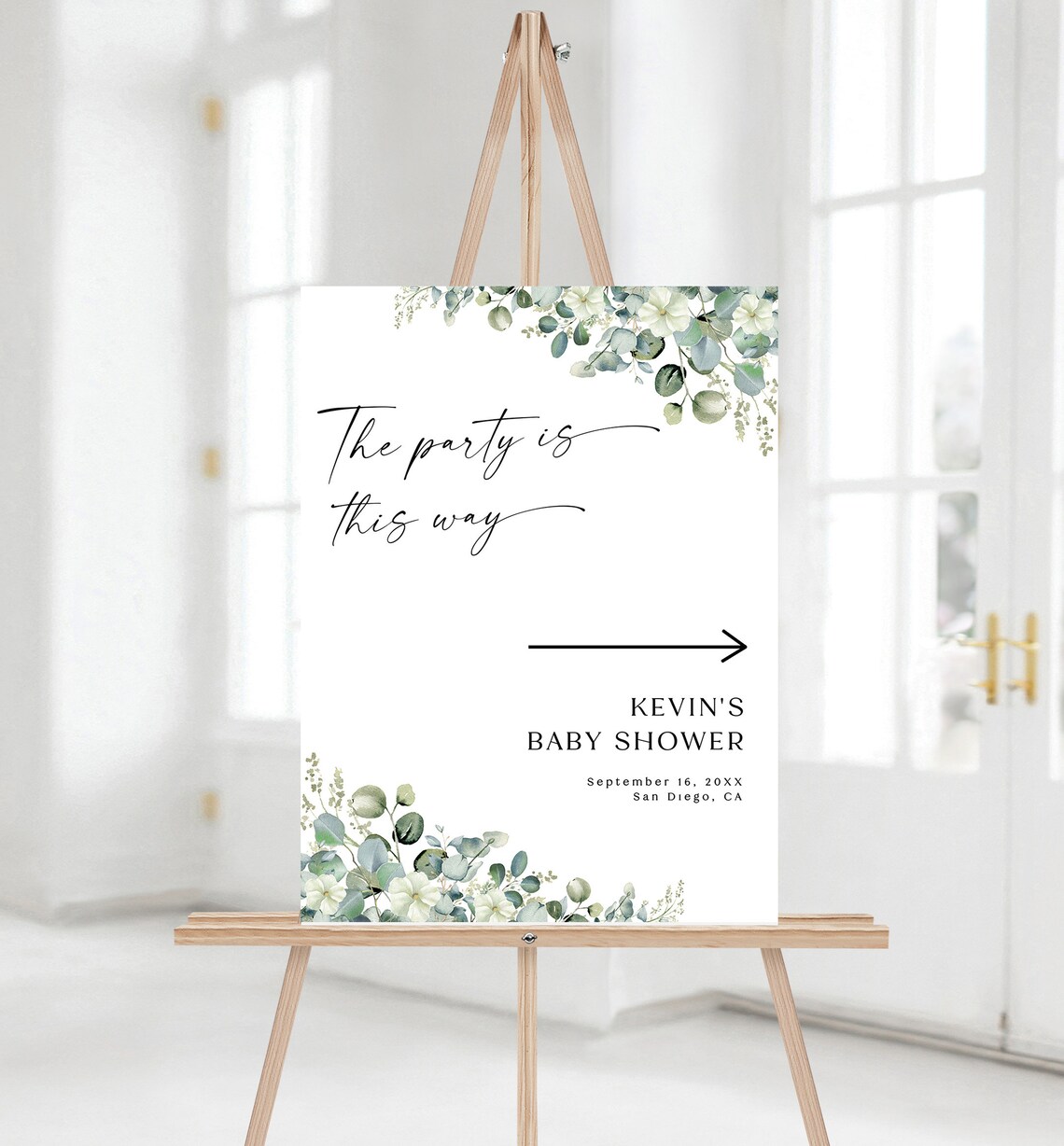 Greenery Baby Shower Direction Sign, Ceremony Reception Signage, Baby ...