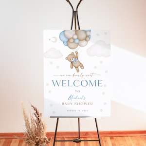 Printable Teddy Girl Baby Shower Sign, Editable Teddy Bear Baby Shower ...