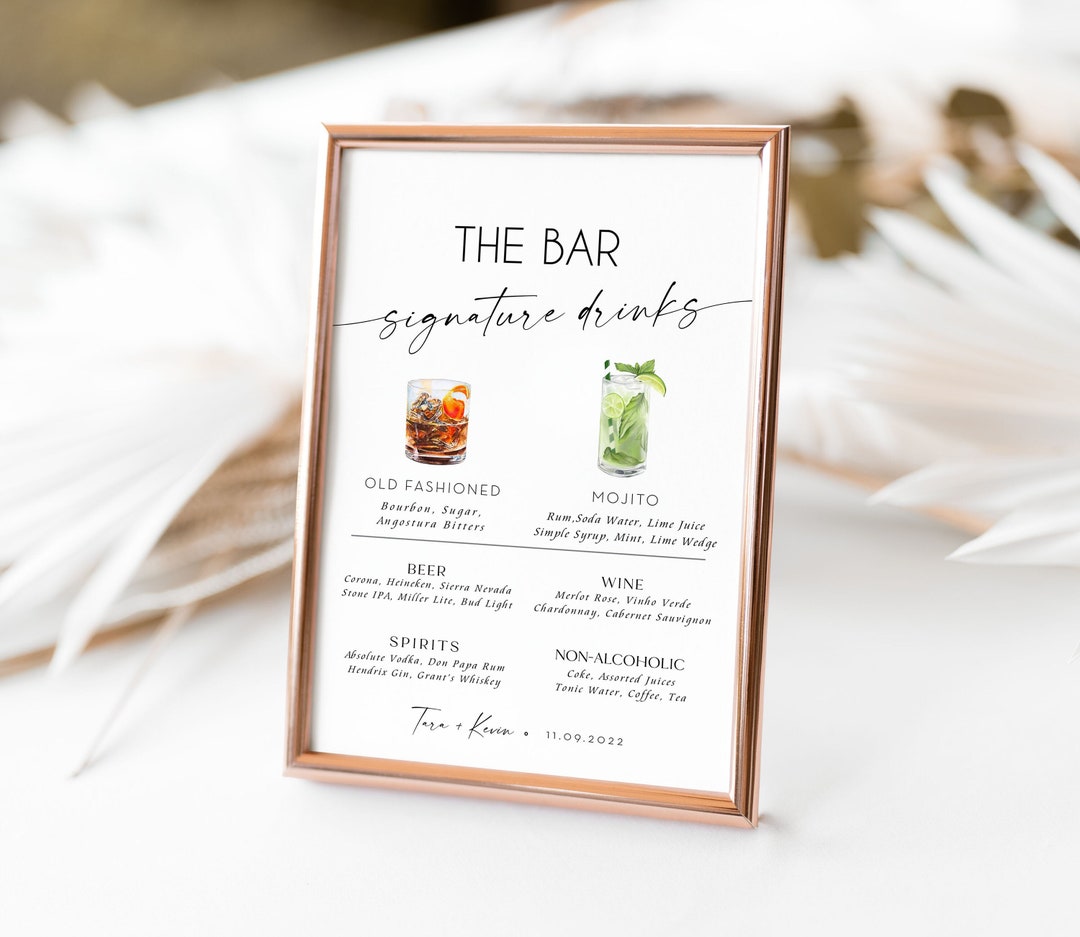 Signature Cocktail Sign Template Drink Sign Bar Menu Poster - Etsy