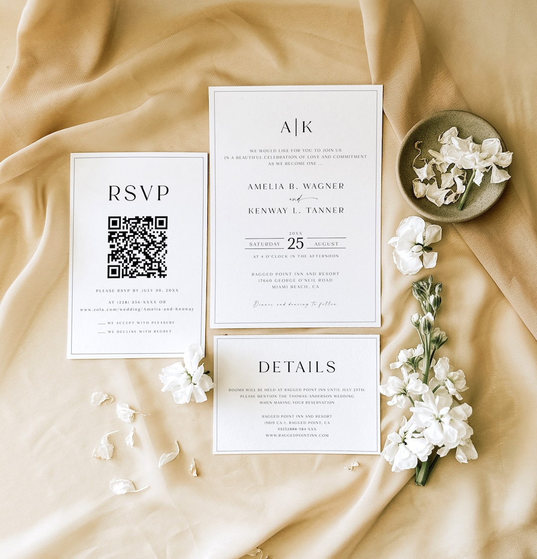Modern Wedding Invite Rsvp Detail Cards Set, Elegant Wedding Invite ...