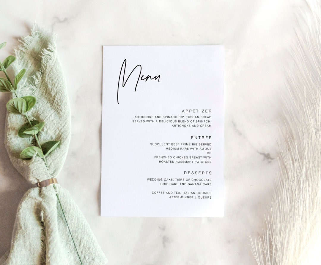 Menu Mealcards for Wedding, Modern Wedding Food Menu, Wedding Dinner ...