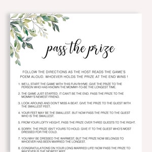 Pass the Parcel Baby Shower Game, Printable Pass the Prize Poem Game ...