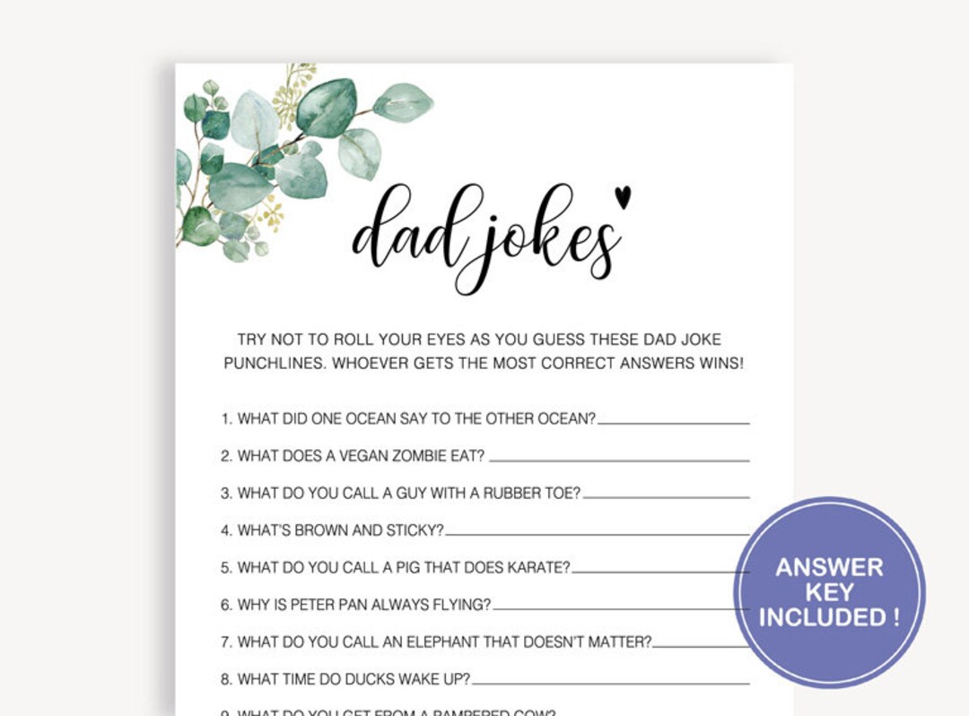 Dad Jokes Gender Neutral Baby Shower Game Simple Printable - Etsy