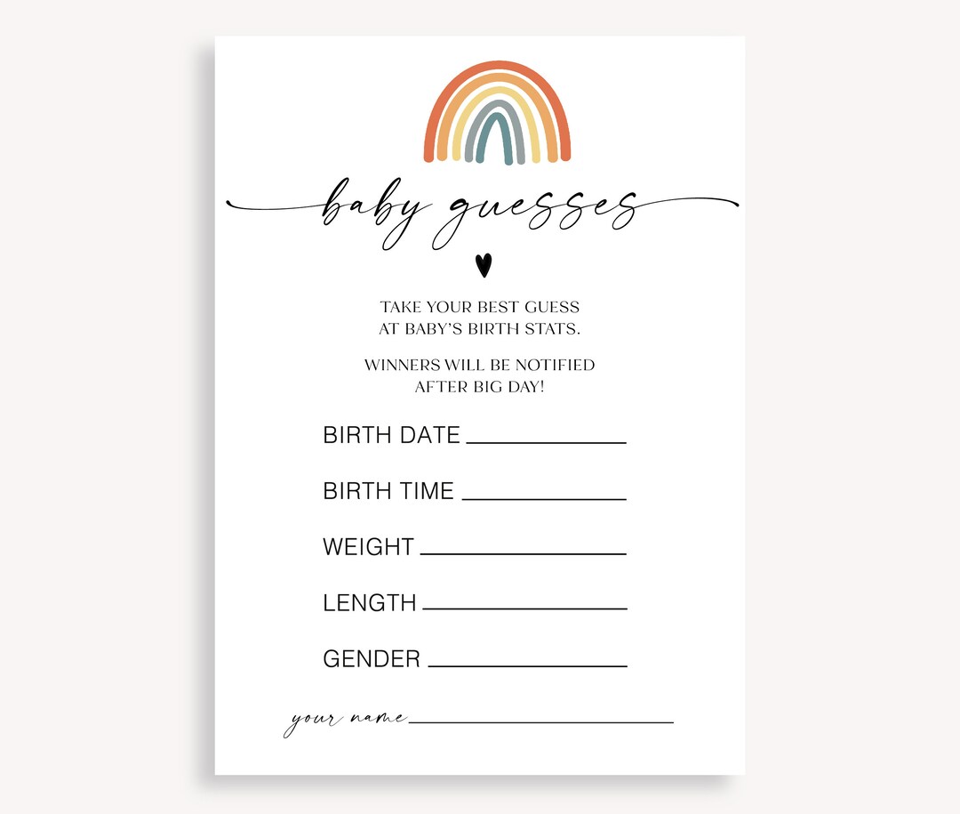 Baby Guesses Game, Baby Guesses Cards, Baby Shower Due Date Calendar ...