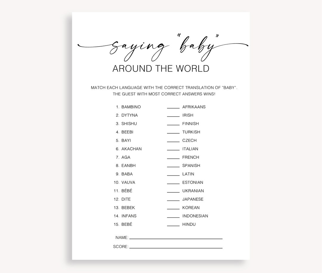 Saying Baby Around the World Game, Baby Shower Games, Baby Party Trivia ... Saying Baby Around the World Game, Baby Shower Games, Baby Party Trivia ...