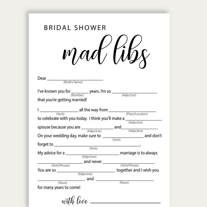Bridal Shower Mad Libs - Etsy