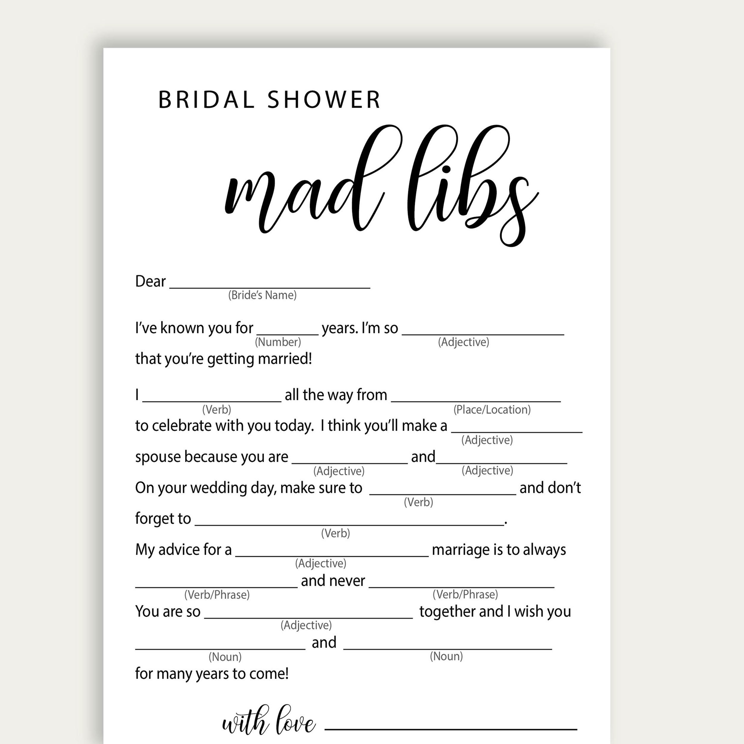 Mad Libs Bridal Shower Game, Printable How They Met Mad Libs, Ready to ...