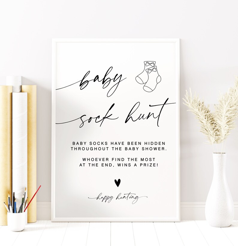 Baby Sock Hunt Sign Editable Baby Shower Sign Template Baby - Etsy