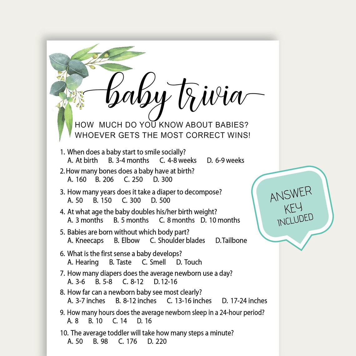 Baby Trivia Baby Shower Game Baby Shower Trivia Game Baby - Etsy