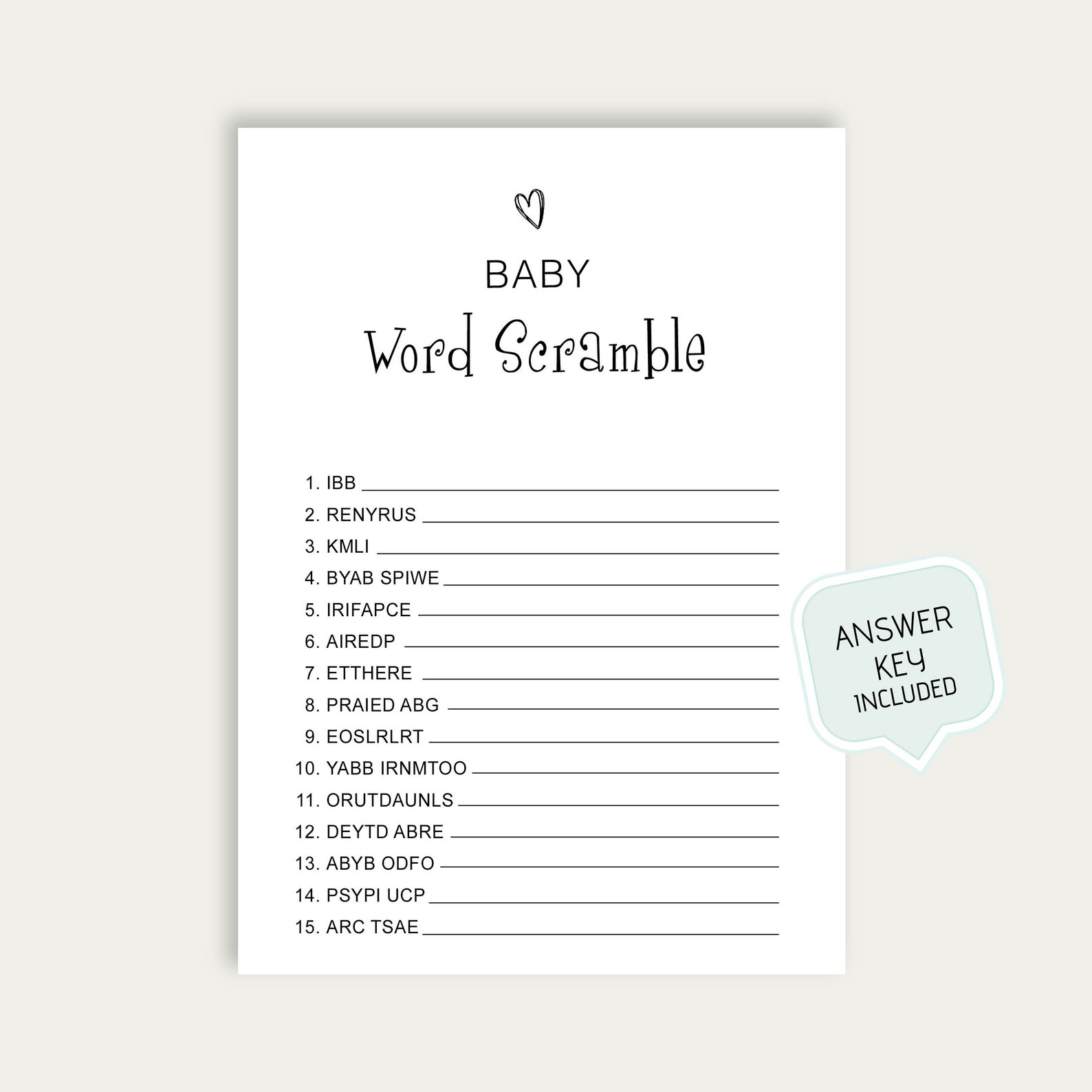 Baby Shower Baby Word Scramble Game Card Printable Baby Word - Etsy