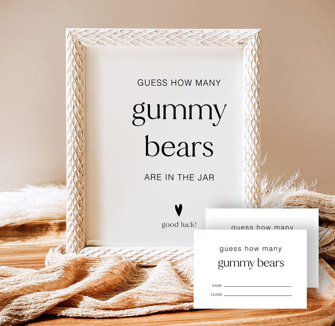 Jar of Gummy Bears Count Sign Cards, Guess How Many Gummy Bears ...