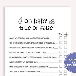 Oh Baby True or False Baby Trivia Game, DIY, Printable Instant Download ...
