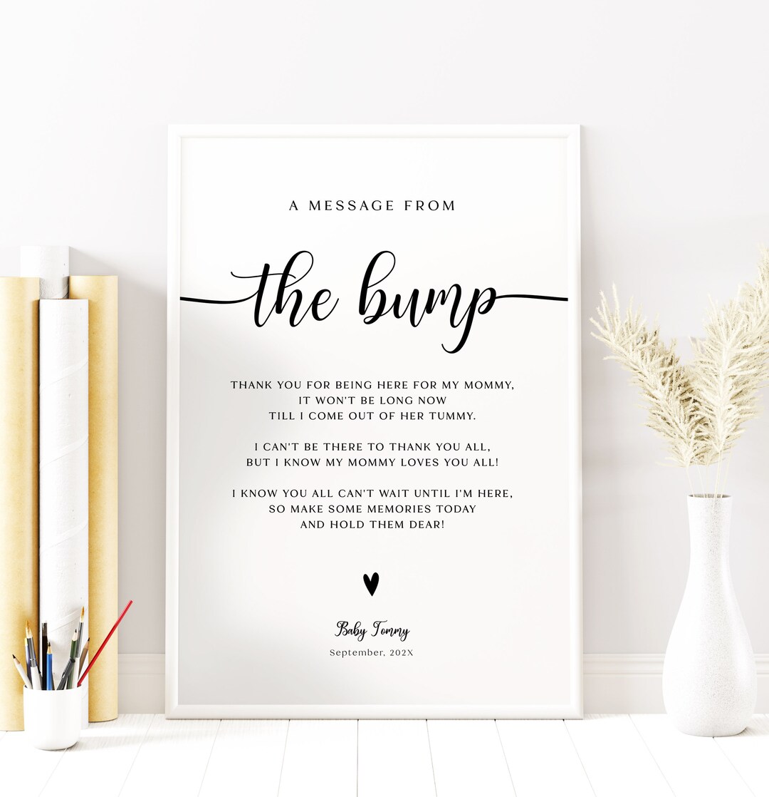 Minimalist Baby Shower Sign Template, Baby Shower Message From the Bump ...