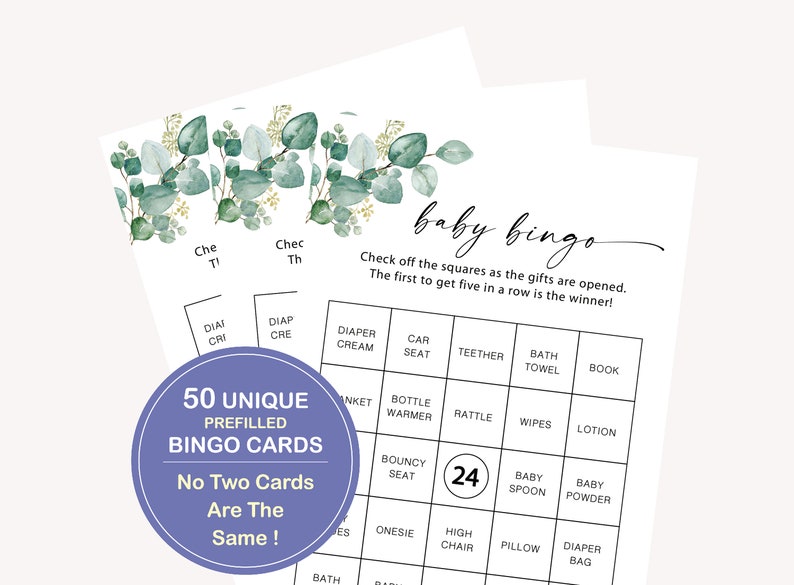 50 Unique Bingo Cards Baby Shower Bingo Game 50 Prefilled - Etsy