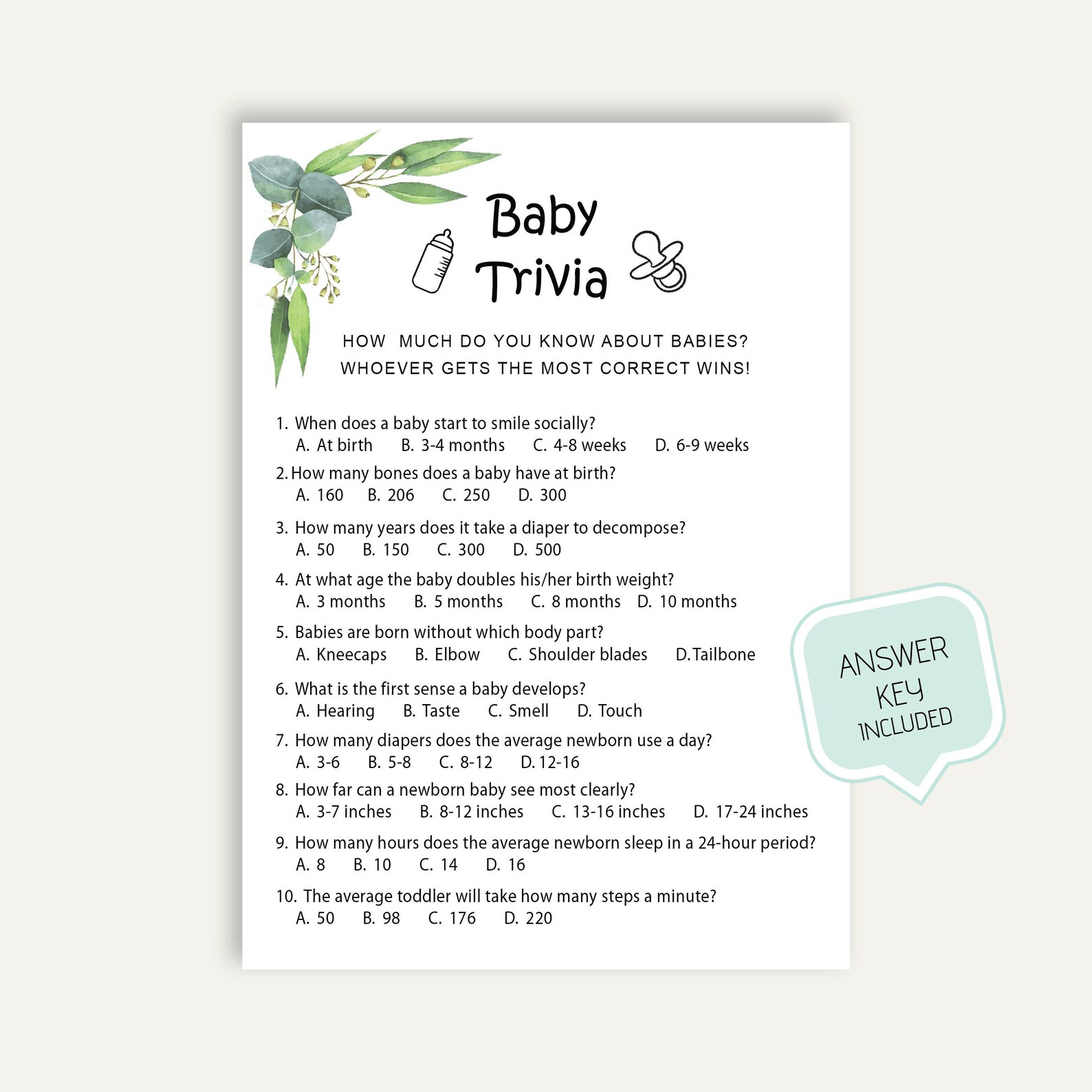 Printable Baby Shower Trivia Baby Shower Questions Game Baby - Etsy