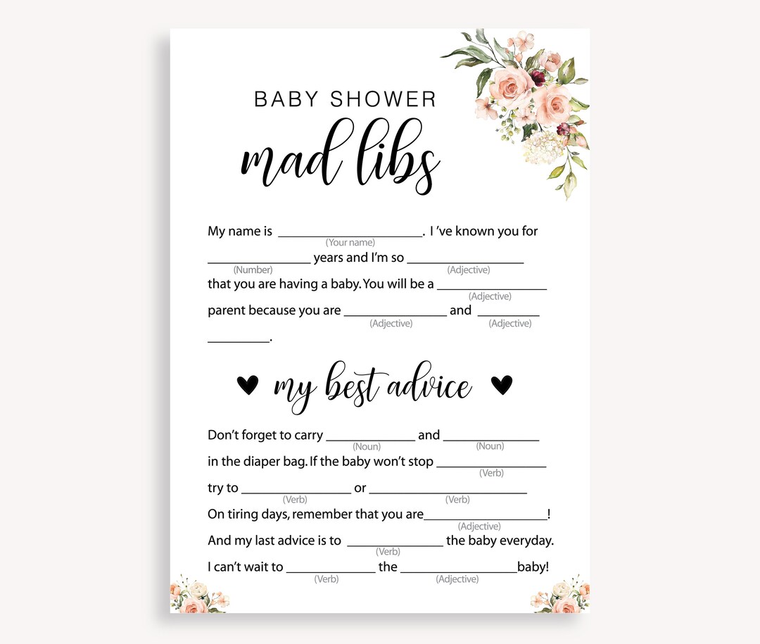 Printable Baby Shower Mad Libs Game, Virtual Mad Libs Baby Shower Game ...