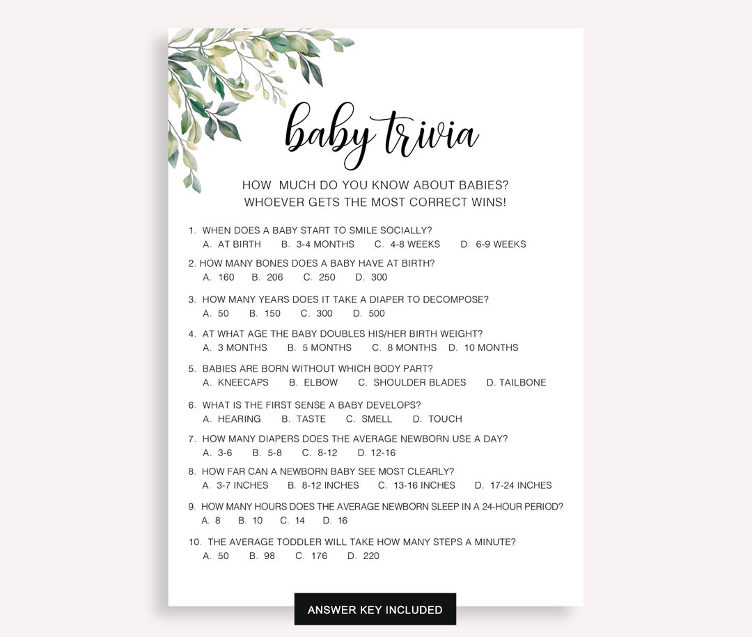 Minimalist Baby Trivia Game, Printable Baby Shower Games, Modern ...
