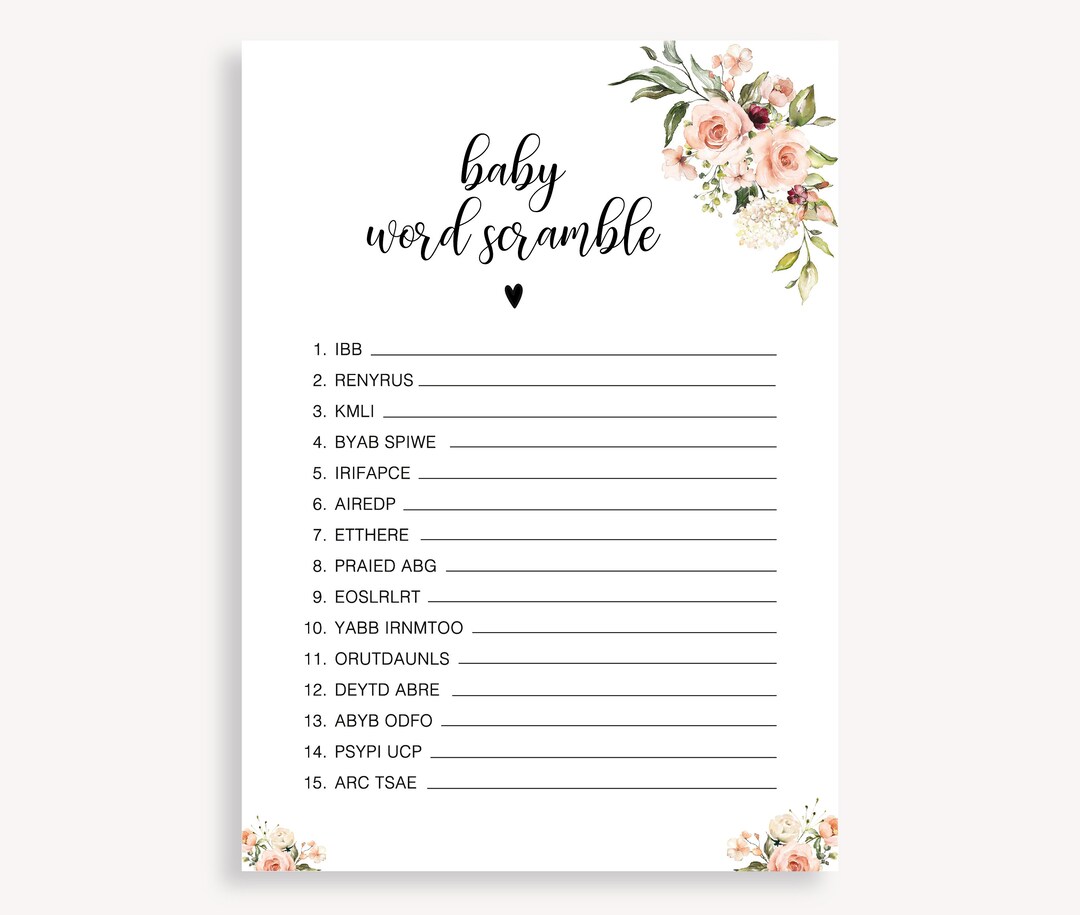 Baby Word Scramble Game, Printable Minimalist Baby Word Puzzle, Baby ...