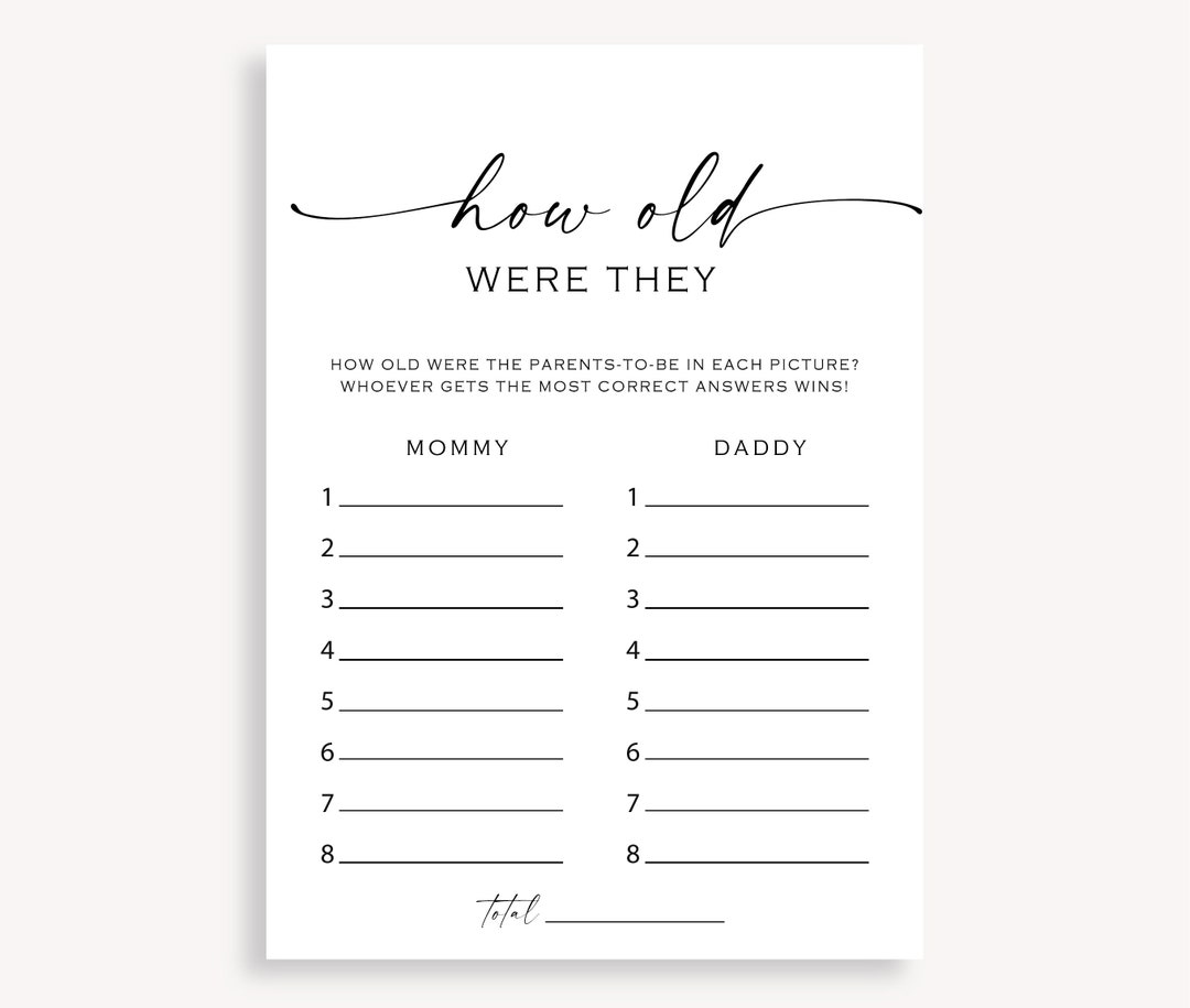 Instant Guess How Old Game, Baby Shower Age Guessing, How Old Were the ...