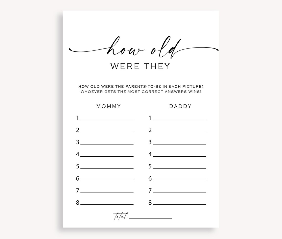 Instant Guess How Old Game, Baby Shower Age Guessing, How Old Were the ...