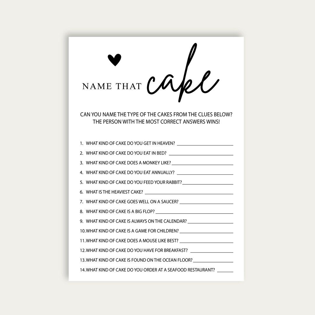 Name That Cake Bridal Shower Game Name That Cake Printable - Etsy