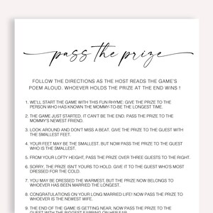Pass the Prize Baby Shower Game, Minimalist Pass the Poem Shower Game ...