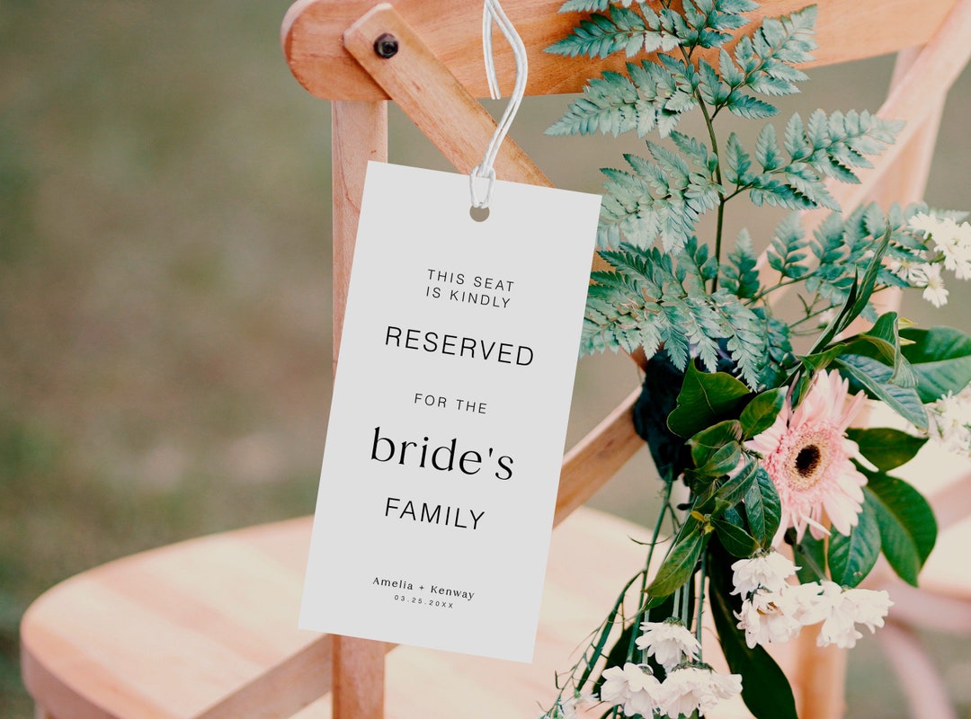 Modern Editable Reserved Seat Sign, Reserved Chair Tags, Reseption ...
