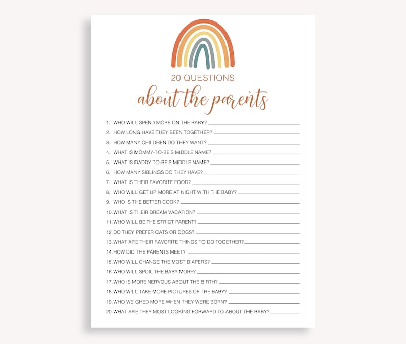 Baby Shower Quiz Game, How Well Do You Know the Parents, Twenty ...