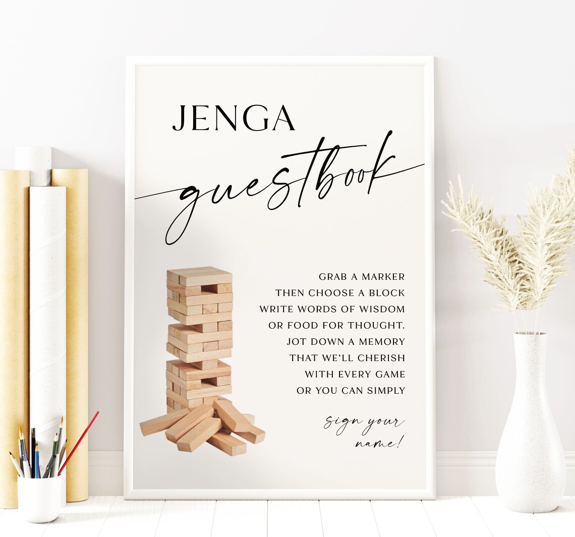 Wedding Jenga Guestbook Sign, Editable Jenga Guest Book Sign Template ...