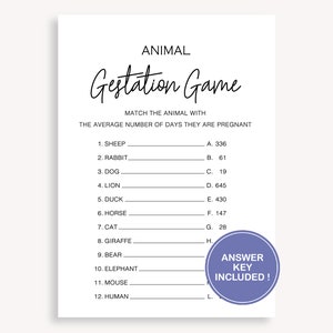 White Minimalist Animal Pregnancy Game, Ready to Print Baby Shower ...