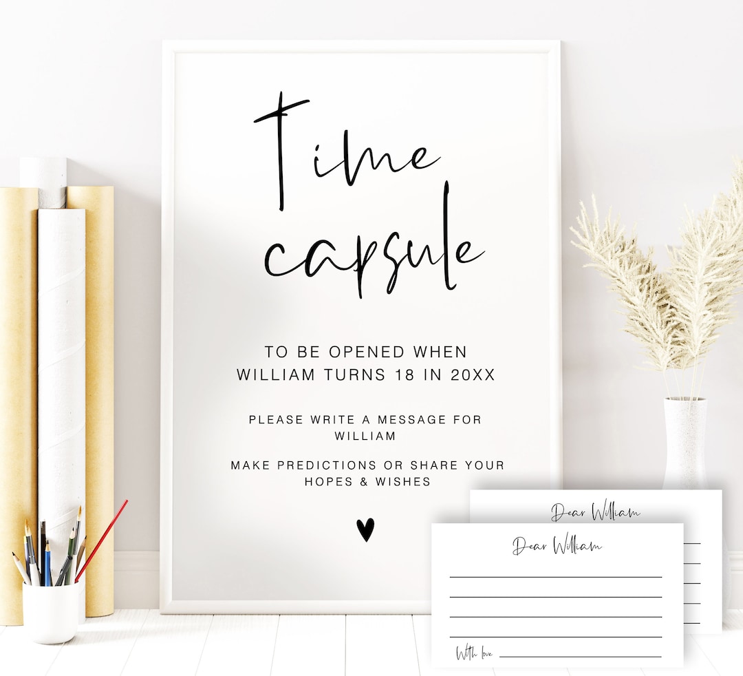 Editable Time Capsule Cards, Modern Minimalist Baby Shower, Time ...