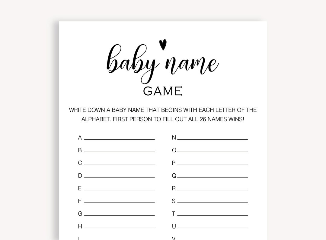 Baby Name Race Game Alphabet Game A to Z Baby Name Game ABC - Etsy