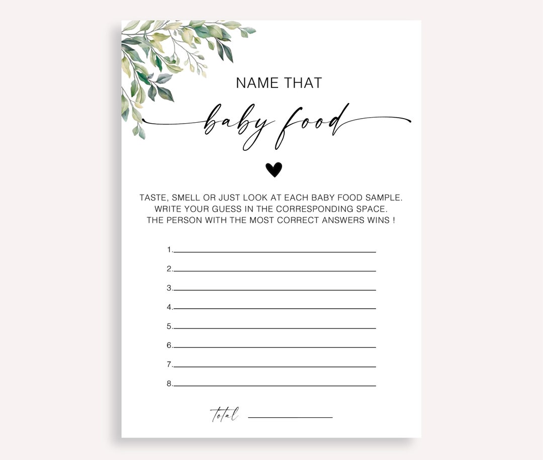 Baby Food Guessing Game, Minimalist Baby Food Game, Shower Activity ...