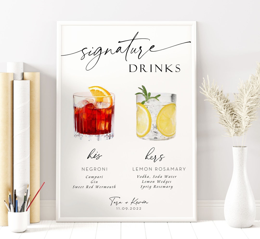 Editable Signature Drink Sign, Printable Signatute Cocktail, His and ...