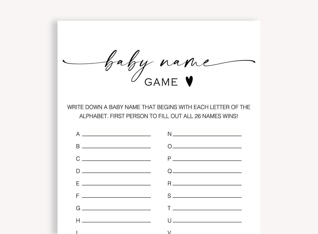 Baby Name Alphabet Game Printable Baby A to Z Name Game - Etsy