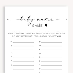 Baby Name Alphabet Game, Printable Baby A to Z Name Game, Gender ...