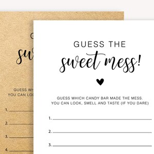Guess the Sweet Mess Baby Shower Game, Dirty Diaper Rustic Kraft Baby ...