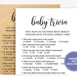 Cute Baby Trivia Game, Printable Baby Shower Game, Game Quiz Cards Fun ...