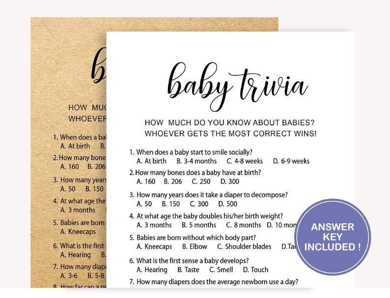 Cute Baby Trivia Game Printable Baby Shower Game Game Quiz - Etsy