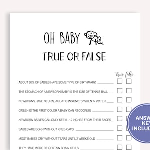 Oh Baby True or False Baby Shower Games, Black and White Baby Shower ...