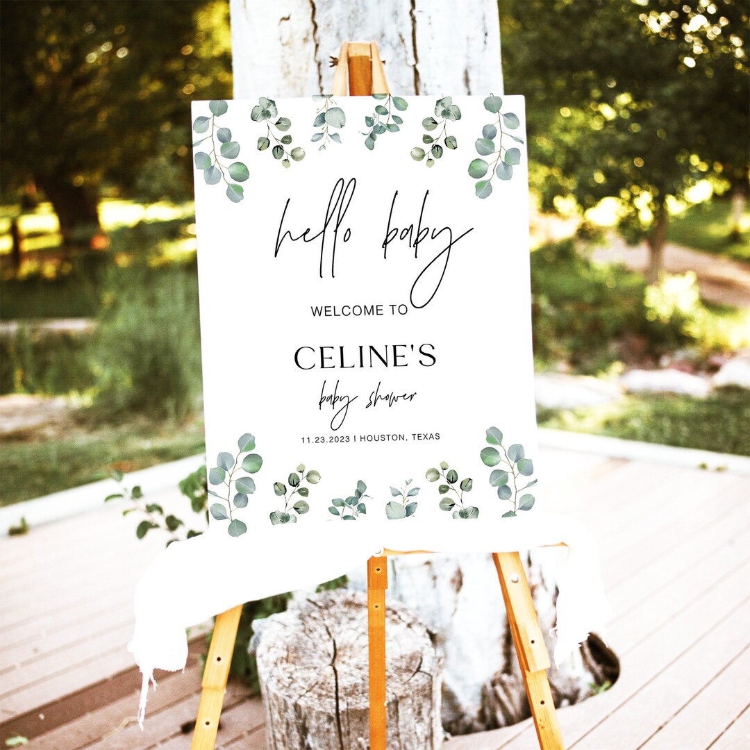 Gender Neutral Baby Shower Welcome Sign, Botanical Hello Baby Sign ...