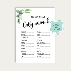 Baby Animal Baby Shower Game Instant Download Printable Name - Etsy