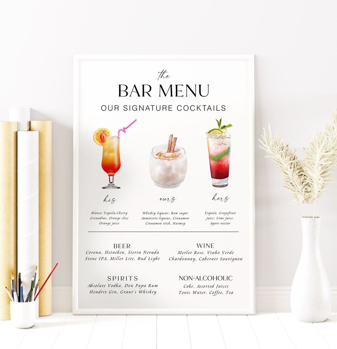 Printable Bar Menu Template Signature Cocktails Sign Modern - Etsy
