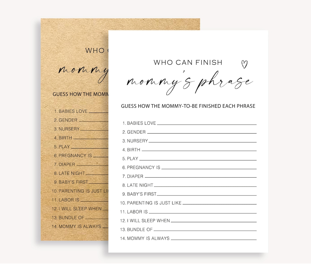 Finish Mom's Phrase Game, Baby Shower Game, Who Can Finish Mommy's ...