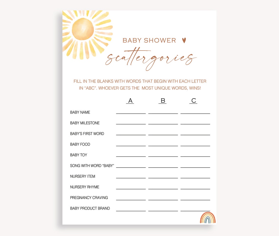 Baby Scattergories Game Gender Neutral Baby Shower Game - Etsy