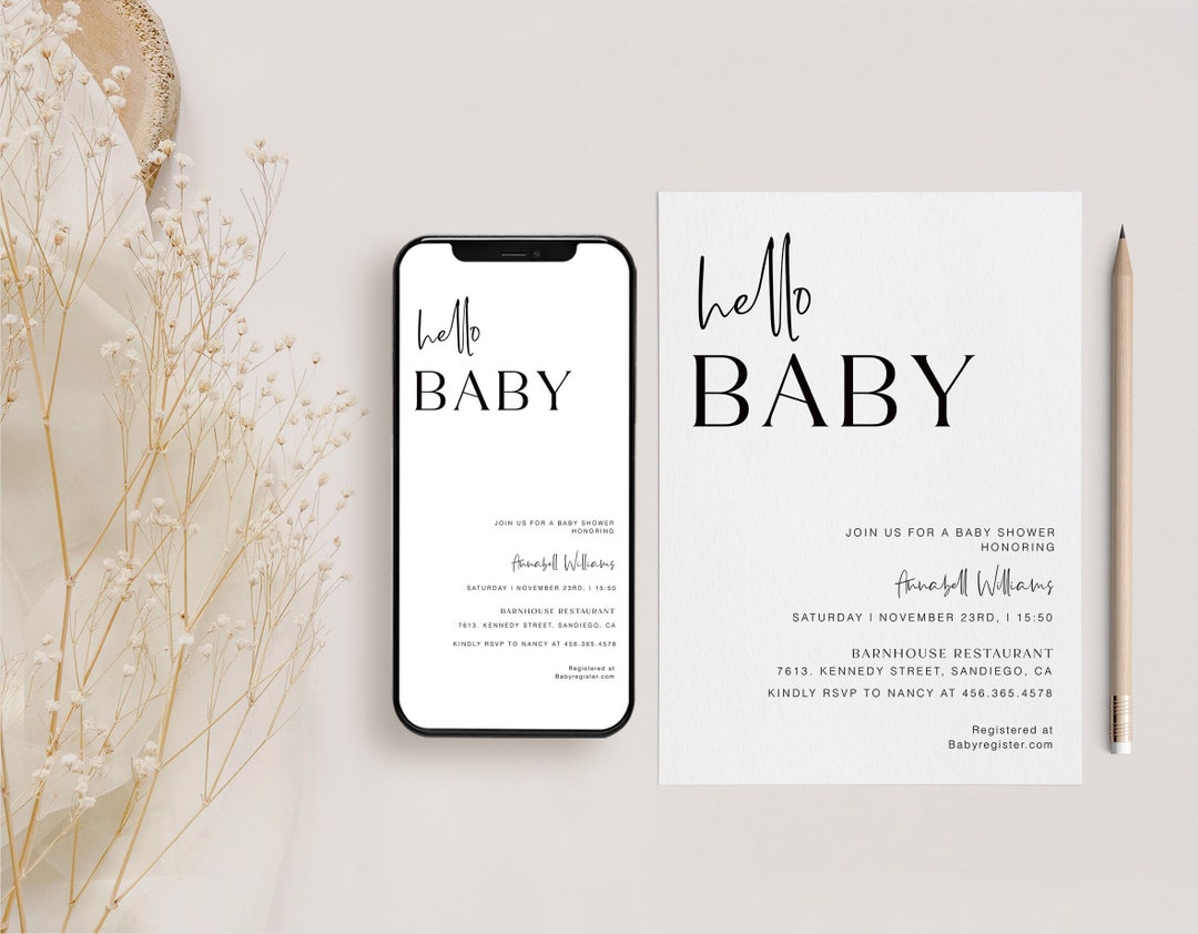 Baby Shower Text Invitation Template, Hello Baby Cell Phone Evite, Boho ...